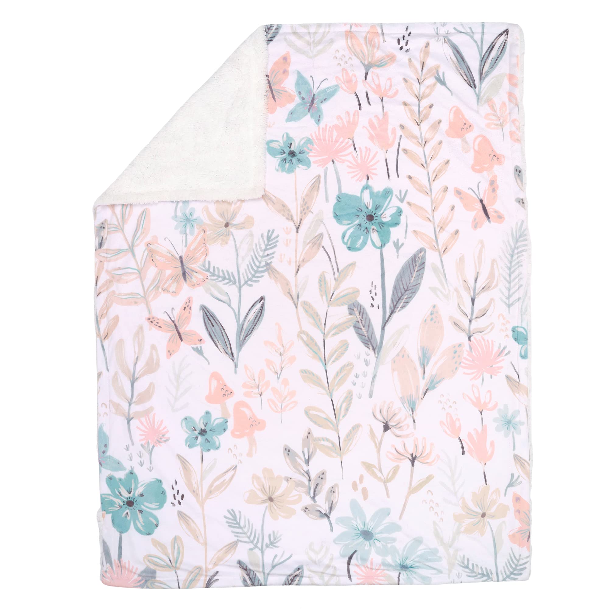 Lambs & Ivy Sweet Daisy White/Blue Floral Soft Luxury Fleece Baby Blanket