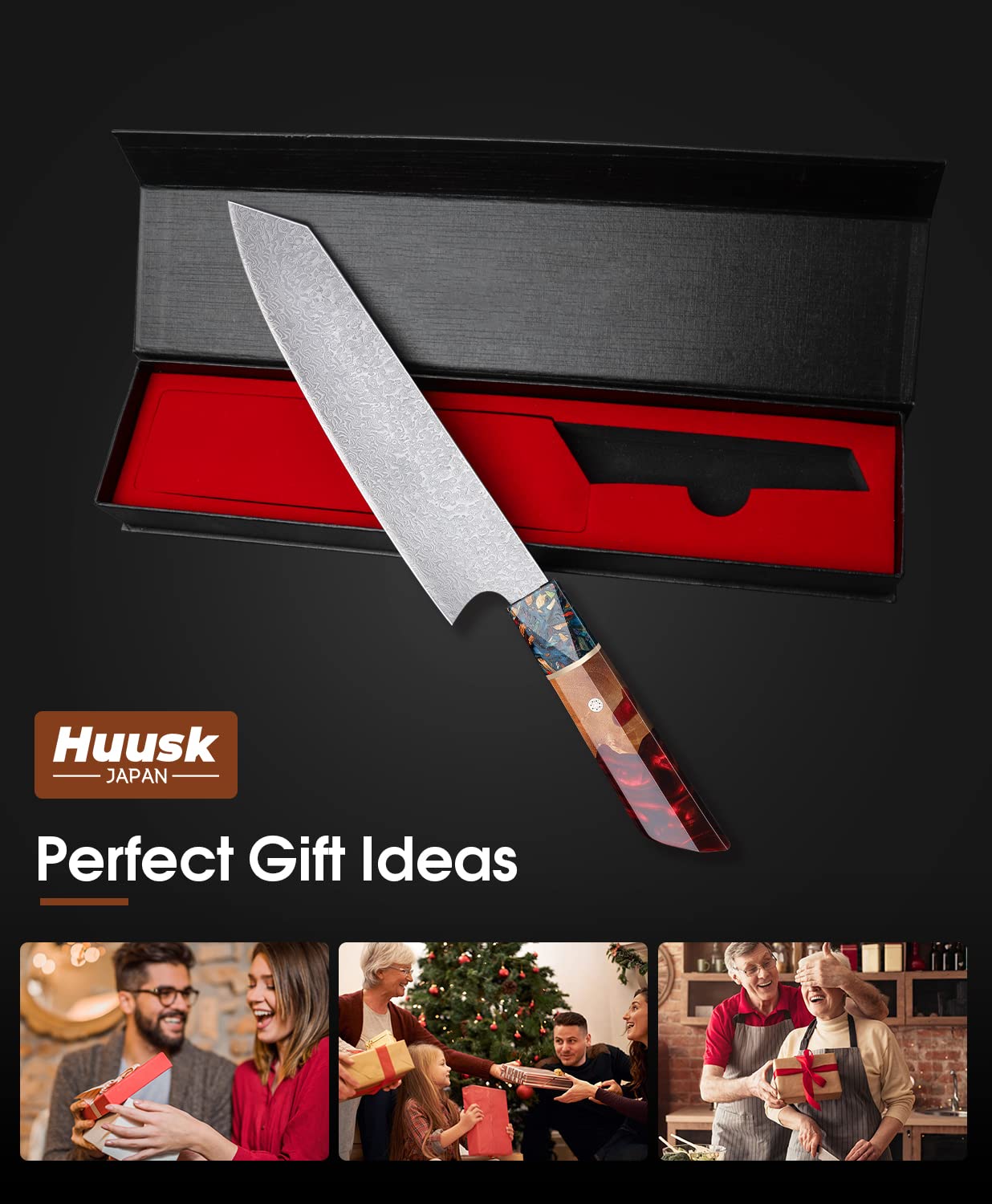 Huusk Damascus Chef Knife Bundle with Boning Knife for Meat Cutting