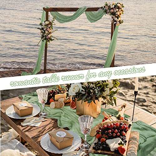 Vibera Cheesecloth Table Runner 35 x 157 inches Long Sage Green Table Runners for Wedding Birthday Party Gauze Table Runner for Bridal Shower Baby Shower Decorations(1 Pack)