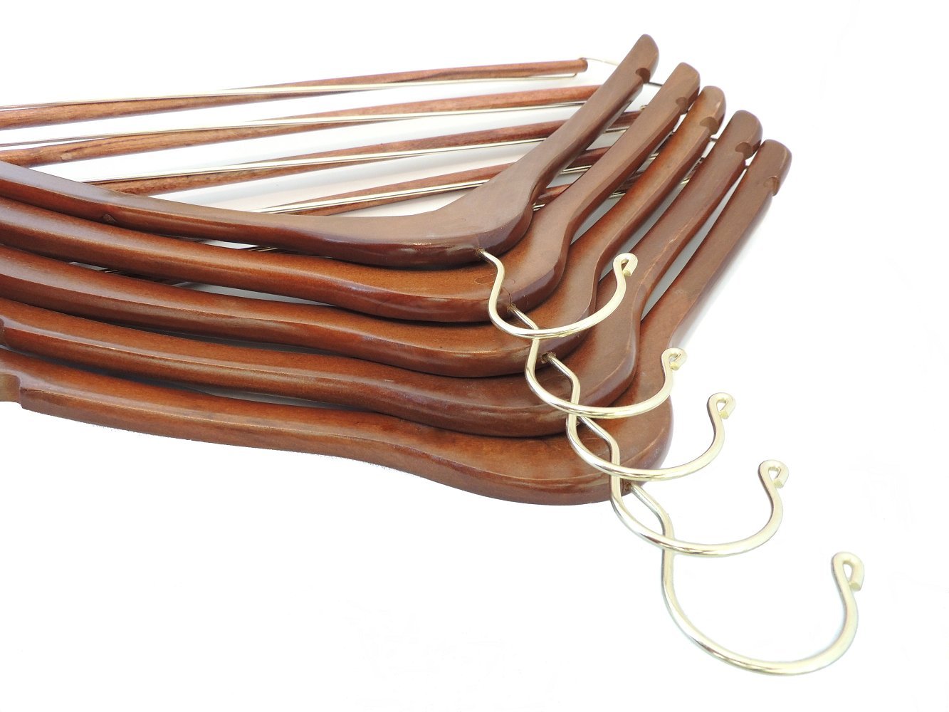 Quality Hangers Wooden Hangers Beautiful Sturdy Suit Curved Hangers Great for Travelers Heavy Duty Coat Hanger with Locking Bar Gold Hooks (5 Pack)