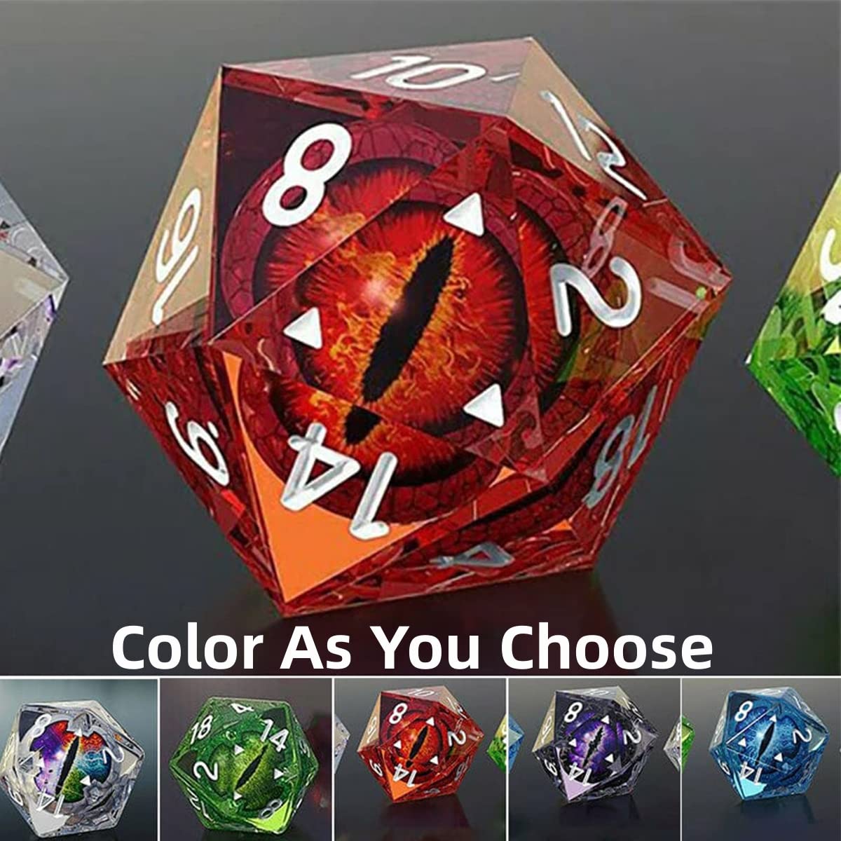 Lifelike Dragon Eye Dice, Demon Eye Dragon Eye Dice,Shinny Dice Set Filled with Eyeball,Chromatic Polyhedral Resin Dragon Eye Dice Set(Green)