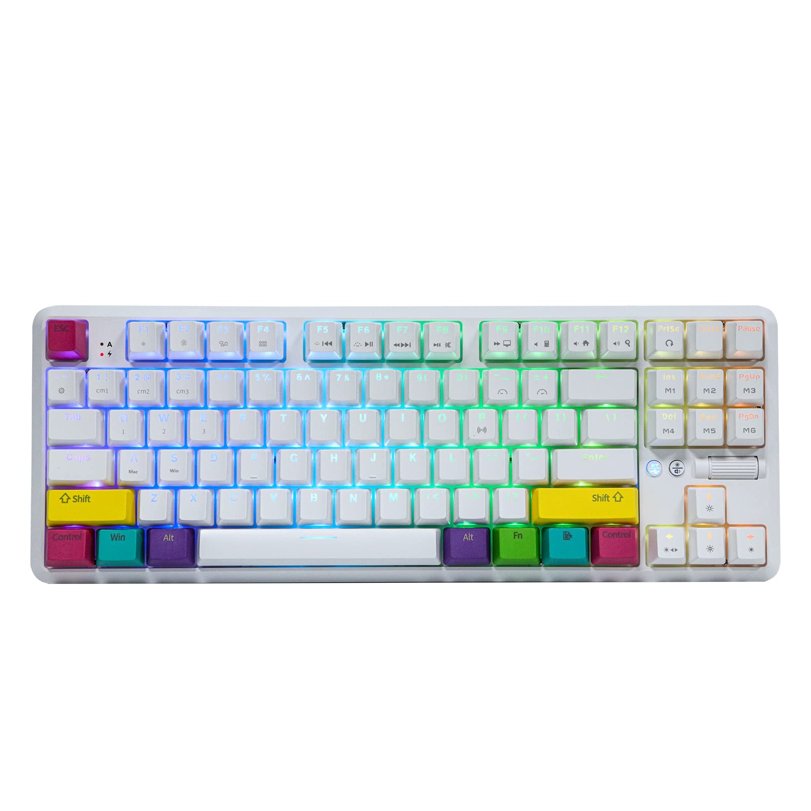 EPOMAKER K870T 87 Keys Bluetooth Wired/Wireless Mechanical Keyboard with RGB Backlit, Type C Cable, 2000mAh Battery, NKRO for Gamer (Brown Switch, White)