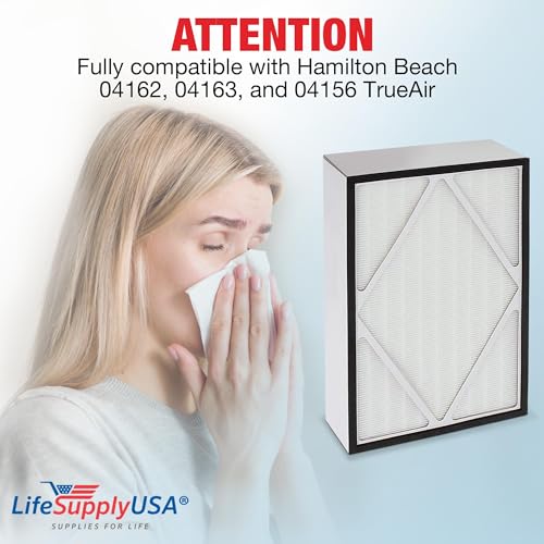 LifeSupplyUSA True HEPA Air Cleaner Filter Replacement Compatible with Hamilton Beach 04162 and 04156 TrueAir High-Efficiency Air Cleaners