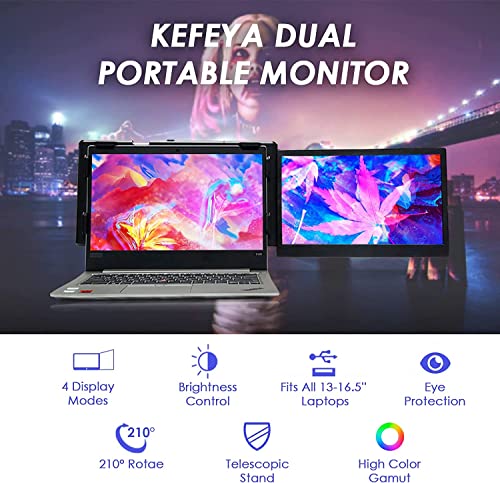 KEFEYA Laptop Screen Extender, FHD 13.3" Portable Monitor Dual, HDR IPS Display Plug & Play, Work with 13-16'' Mac Windows Chrome Linuxs