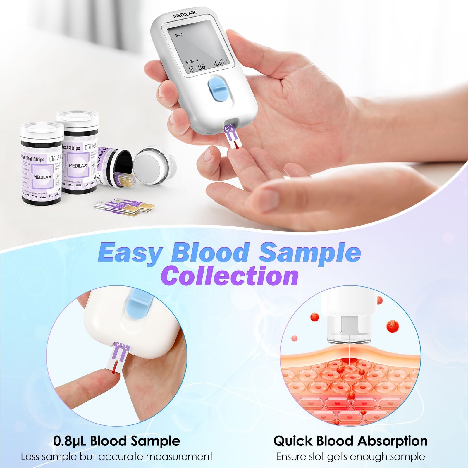 Medilax Blood Glucose Test Strips - 30 Count 3 Vials Only Compatible with Medilax 2-1 Meter