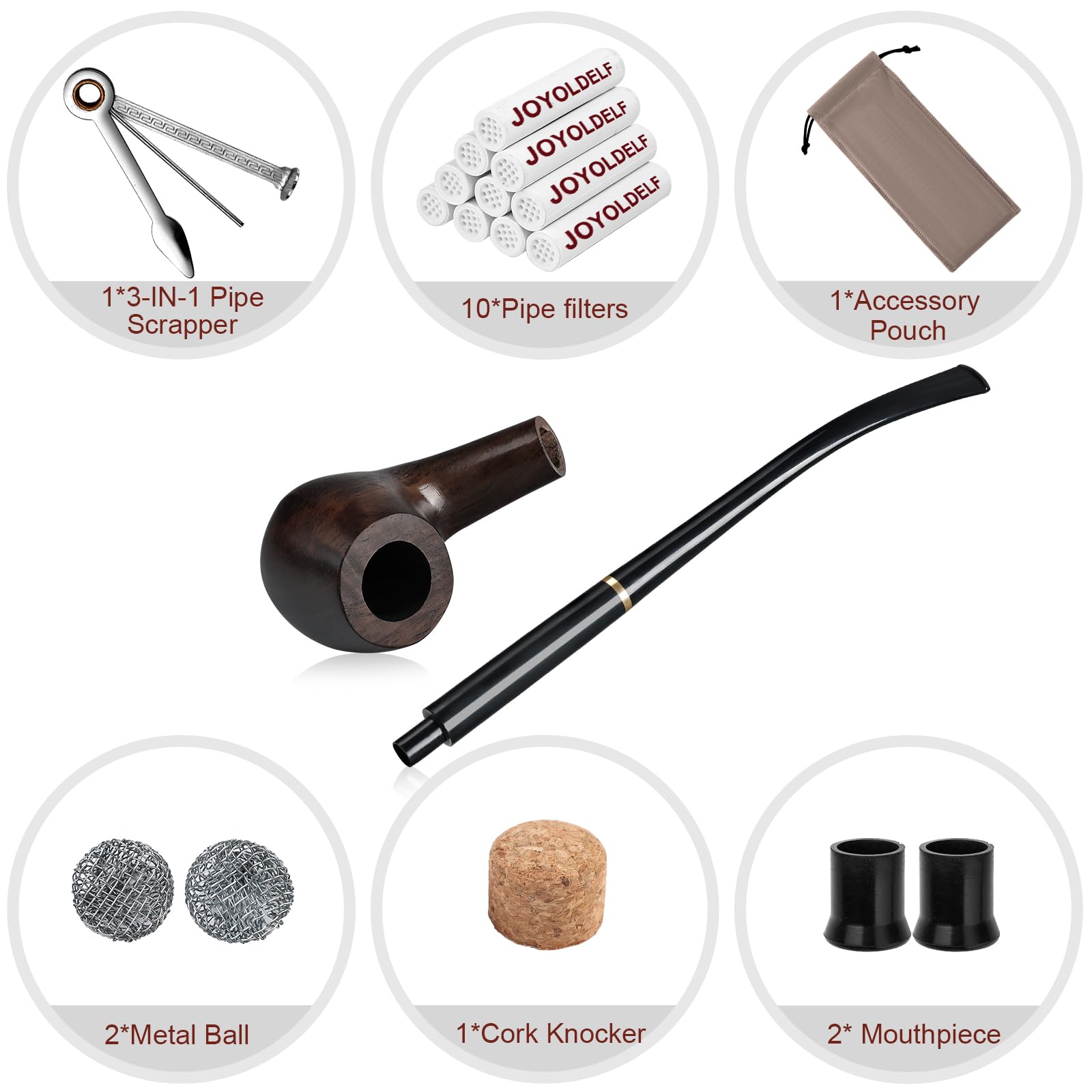 Extended Tobacco Pipe 12" Smoking Pipe Ebony Churchwarden Pipe Gandalf Pipe for 9mm Pipe Filters with Wood Pipe Guide Book