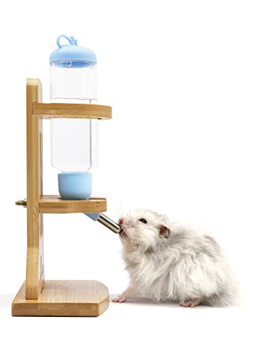 Rubor Hamster Water Bottle with Stand Small Animal Water Bottle Holder with 125ml Hanging Water Auto Dispenser for Syrian Rabbit Dwarf Gerbils Mice Rats Degus Small Pet Rodents (Bule)