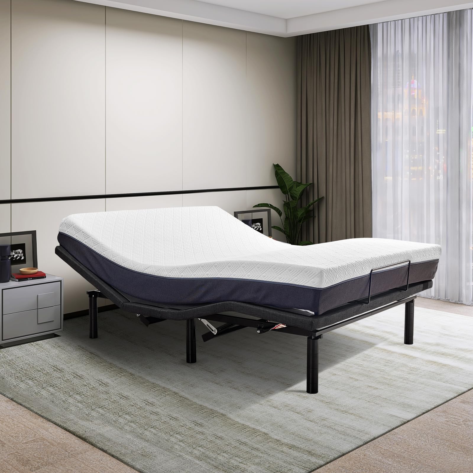 Donext Adjustable Bed Base, Queen Bed Frame, Independent Head and Foot Incline, Quiet Motor, Wireless Remote Control, Electric Bed Base