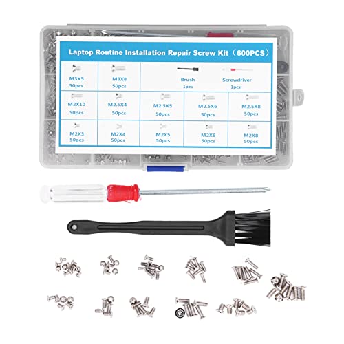 FTVOGUE 600Pcs Computer Screws Assortment Kit Micro Flat Head M2 M2.5 M3 with Screwdriver Brush for Hard Drive Computer Case Motherboard Fan(Silver), Micro Screwdriver