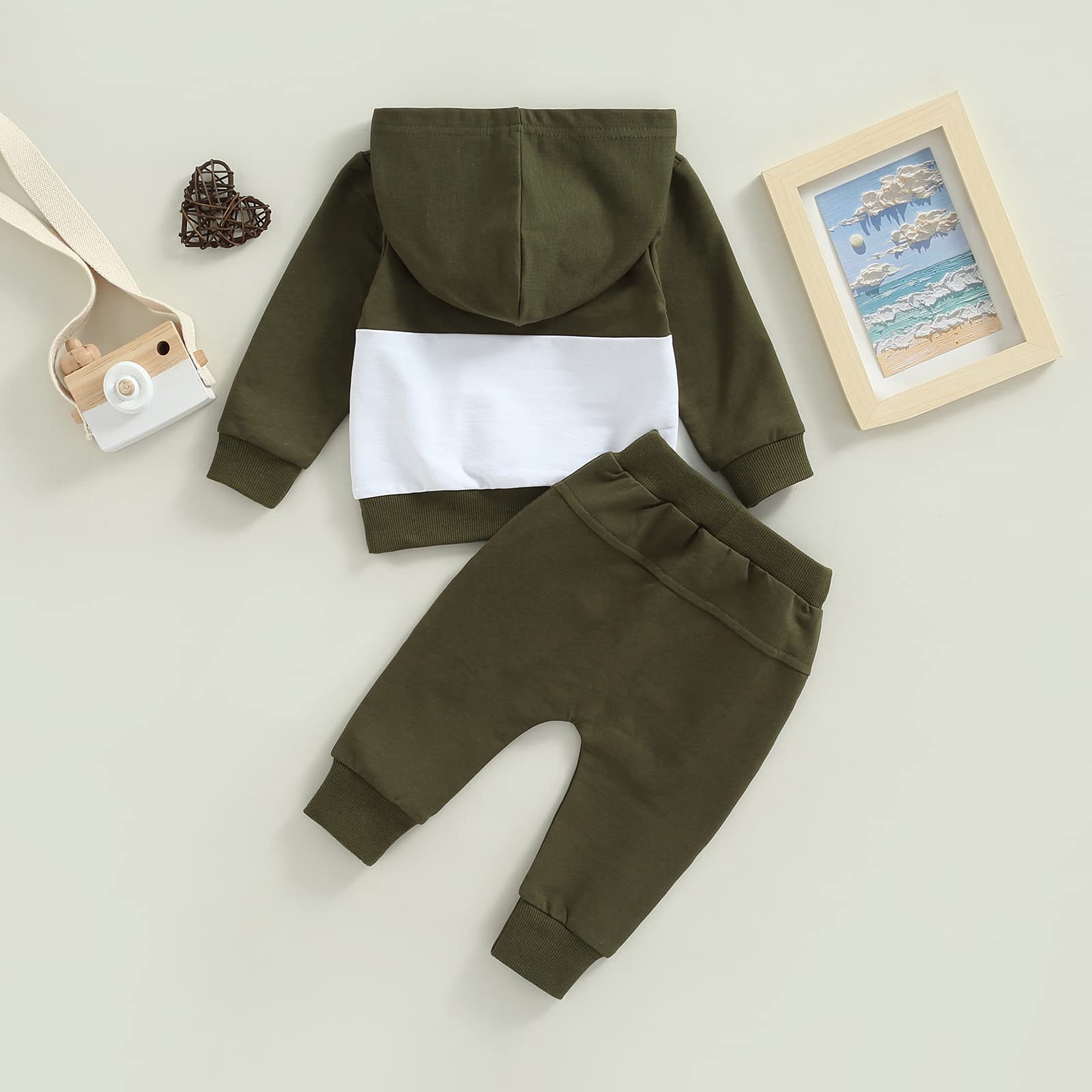 Karesoull Toddler Boy Clothes Patchwork Sweatshirts Long Sleeve Tops Solid Pants Outfit Fall Winter Baby Boy Hooded Clothe Set