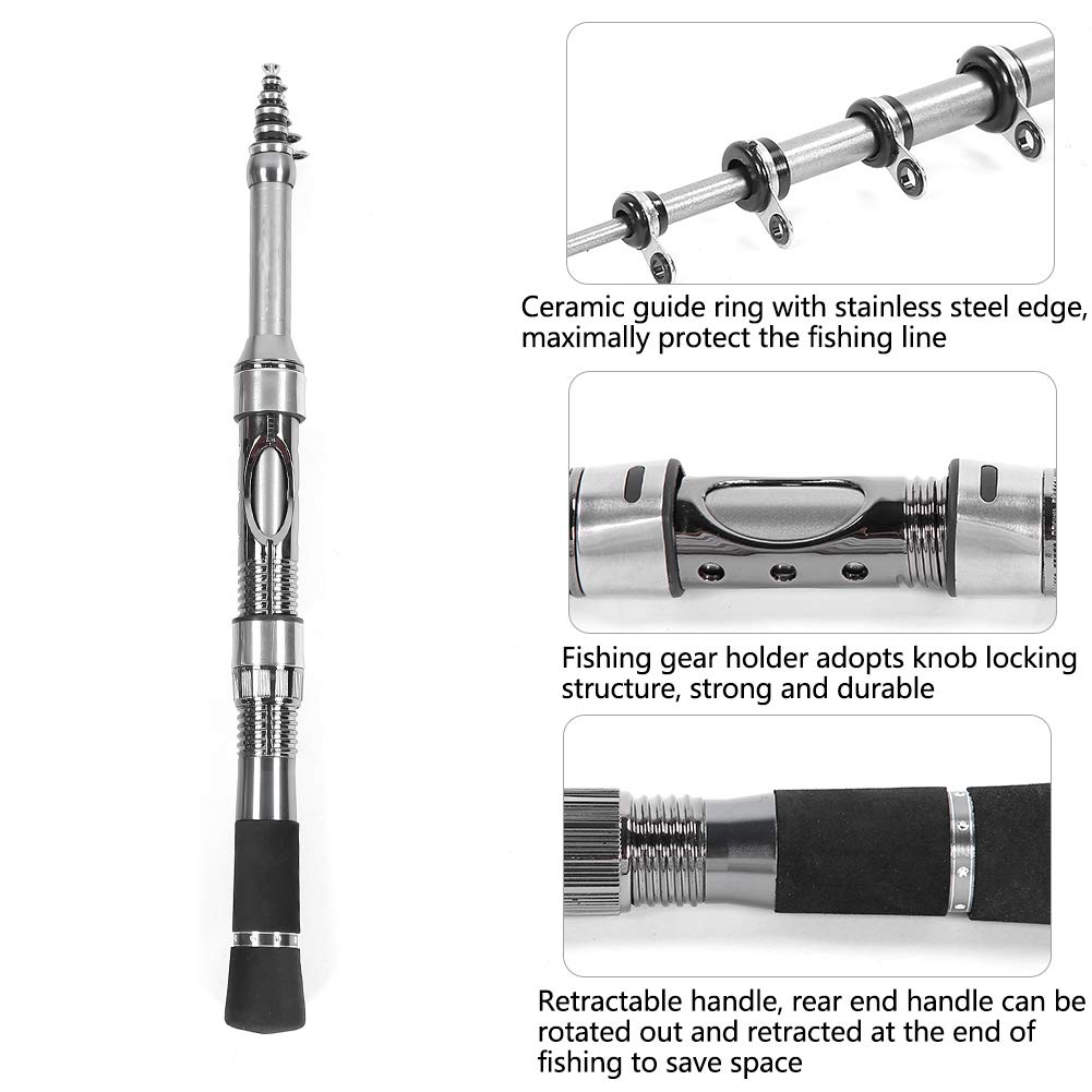 Fishing Rod with Premium Carbon Fiber Material Retractable Spinning Trolling Rod Telescopic Pole Tackle Accessory(150cm)