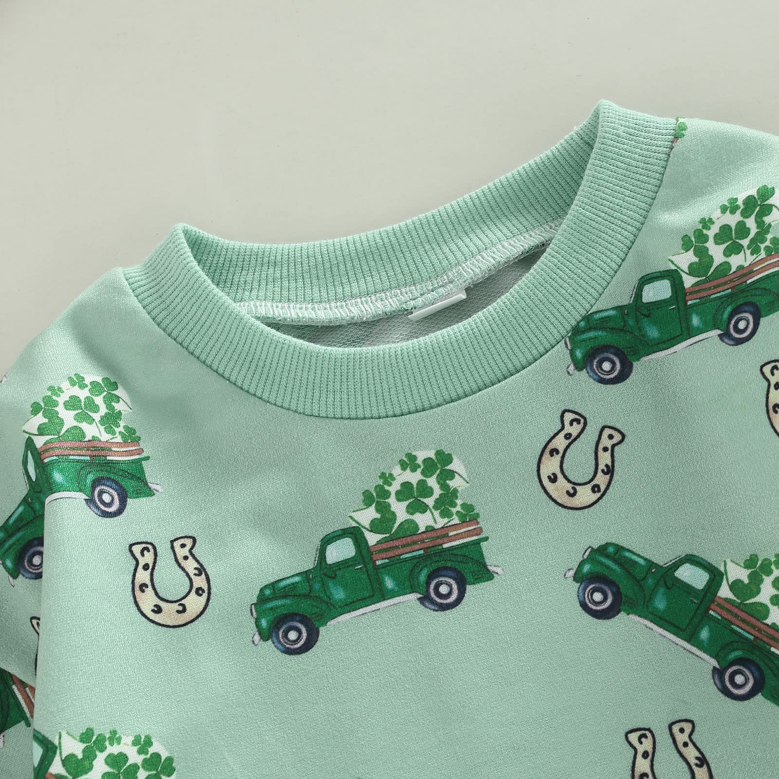 Lamuusaa Newborn Baby Girl Boy St. Patricks Day Outfit Green Clover Romper Sweatshirt Oversized Shirts Spring Clothes (Green Car, 0-3 Months)