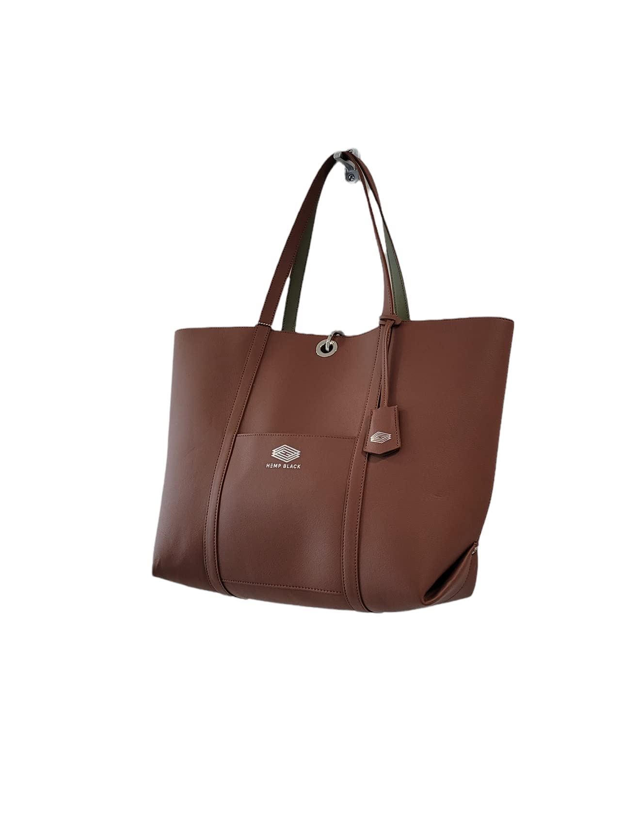 Hemp Black Vegan Leather Reversible Tote, Tortoise Shell & Capulet Olive