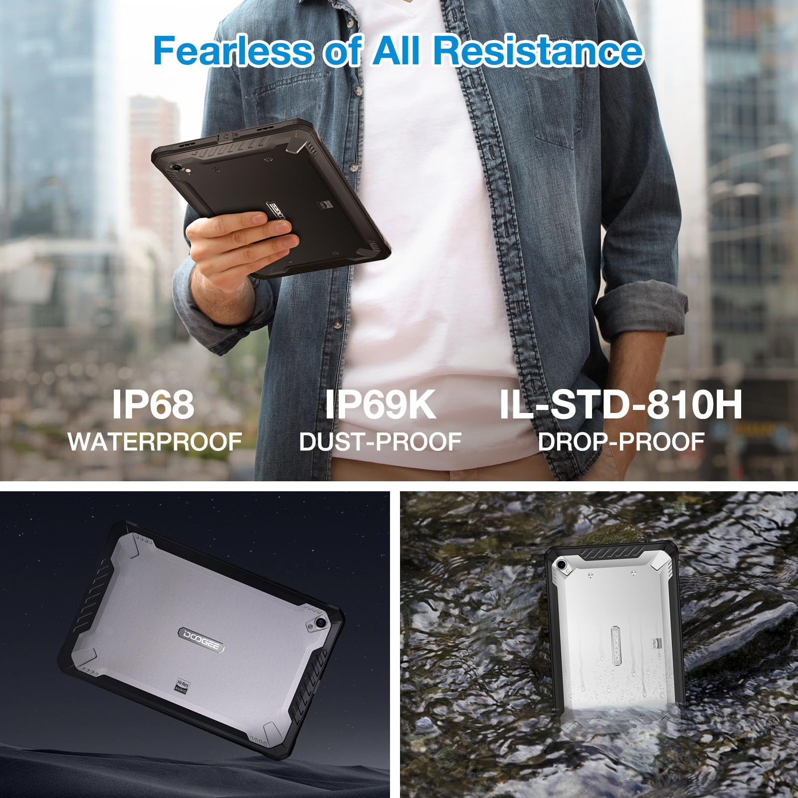 DOOGEE R10 Rugged Tablet 10.36” 2.4K Display Android 13 Tablet MTKG99 Octa-Core 8GB + 128GB ROM, 10800mAh Battery Tablet OTG Reverse Charging, Widevine L1 Android Tab (Black)