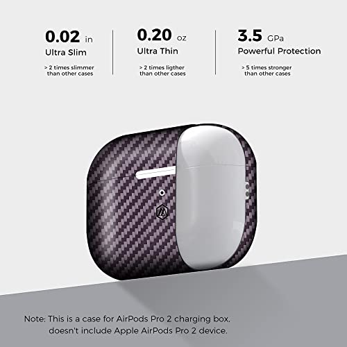 MONOCARBON Airpods-Pro-2nd-Generation-Case, Real Carbon Fiber Airpods Pro Case Cover, Slim-Fit and Shockproof, Support Wireless Charging, with Stripes Lanyard.Matte Purple.