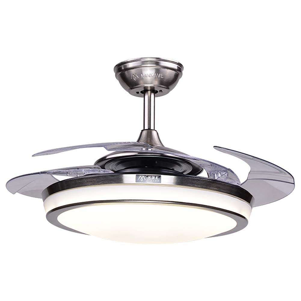 Fandian 44" Modern Ceiling Fan with Lights Remote Control Chandelier Fixture, 3 Lighting Changes Retractable Fandelier for Living Room Bedroom, Brush Chrome with Silent Motor