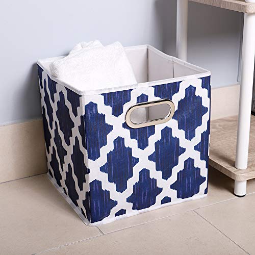 Home Basics SB51406 Collapsible Storage Bin, 10.5'' x 10.5'' x 10.5'' (26.7 x 26.7 x 26.7 cm), Ornate Lattice Weave (Navy Blue)