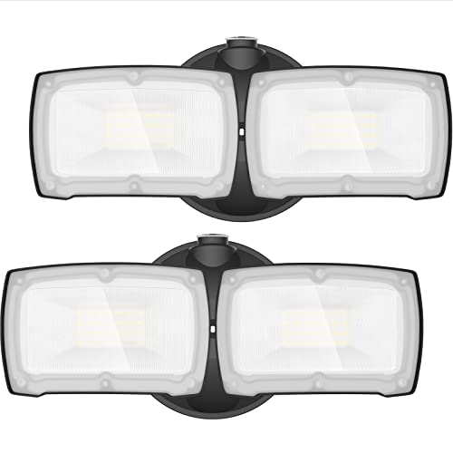 LEPOWER 2 Pack LED Security Light Dusk to Dawn Outdoor Flood Light Fixture with 2 Adjustable Heads, 3000LM/28W, 5500K, IP65 Waterproof Exterior Flood Lights for Garage, Backyard (Black)