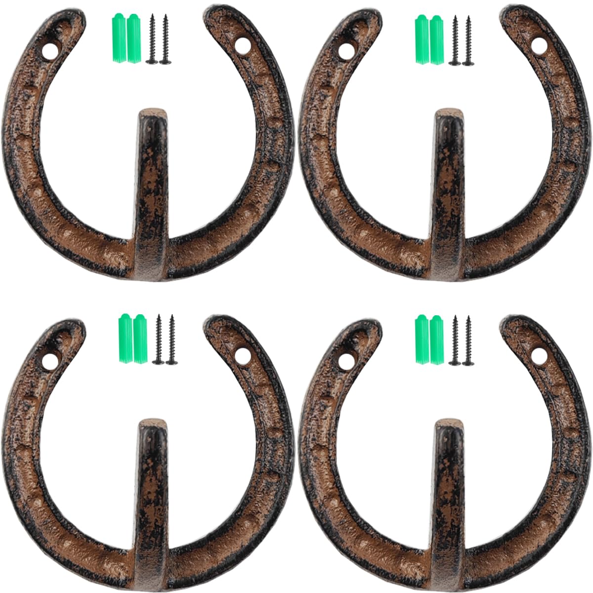 TIHOOD 4PCS Coat Hooks Vintage Wall Hanger Cast Iron Horseshoe Hooks Heavy Duty Clothes Hanger for Hanging Coat Hat Key Towel