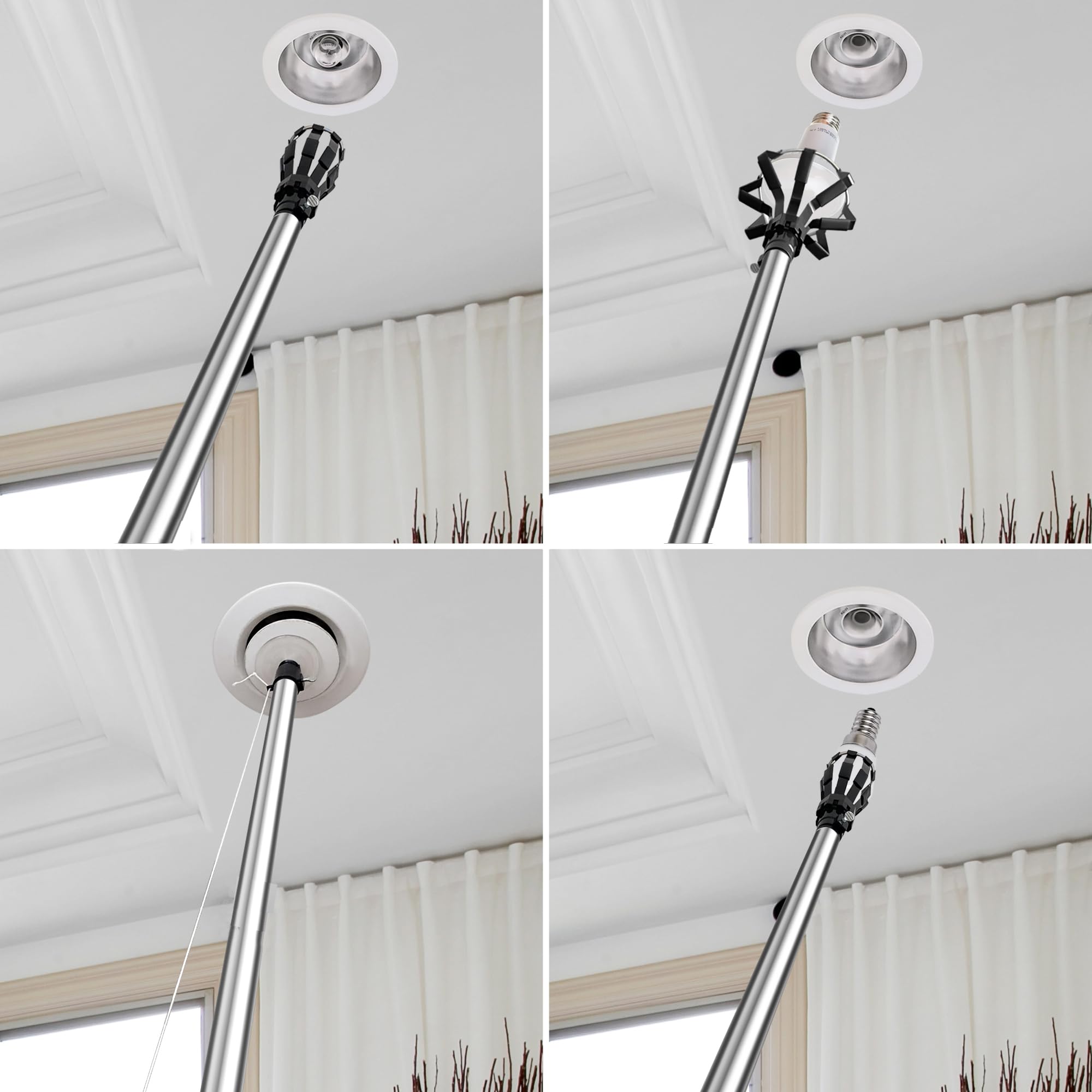 Light Bulb Changer for High Ceilings - Light Bulb Changer with Extension Pole Light Bulb Changer with Baskets and Suction Cup Bulb Removal Tool for High Ceilings and Recessed Lights
