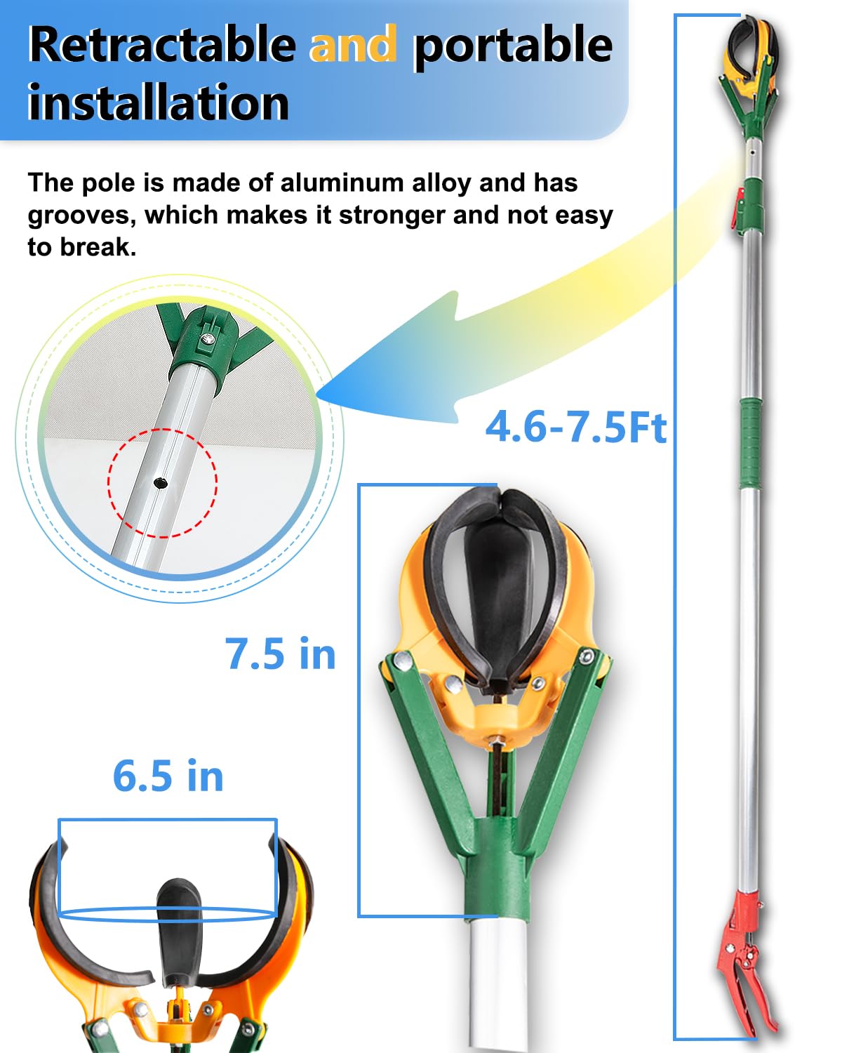Light Bulb Changer for High Ceilings - High Reach Light Bulb Changer - High Ceiling Light Bulb Changer with Pole - with Anti-Slip Rubber Pads, 3 Claws for Light Bulb Pole Changer for High Ceilings