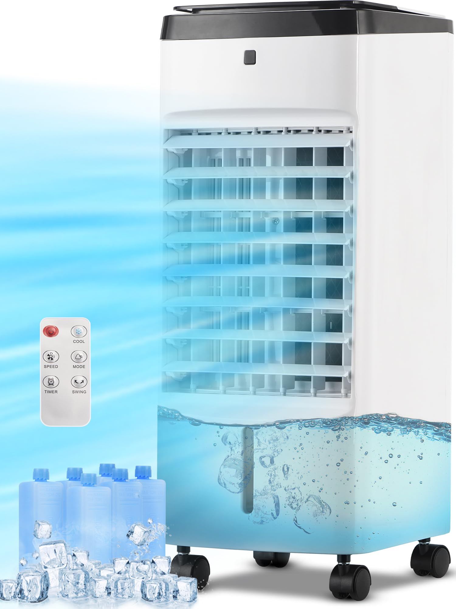 Landeagle Portable Air Conditioners,3-IN-1 Swamp Cooler with Remote,22"Windowless Portable AC Unit with 3 Modes&Speeds,12H Timer,6 Ice Packs,Small Evaporative Air Cooler for Room Office Bedroom Indoor