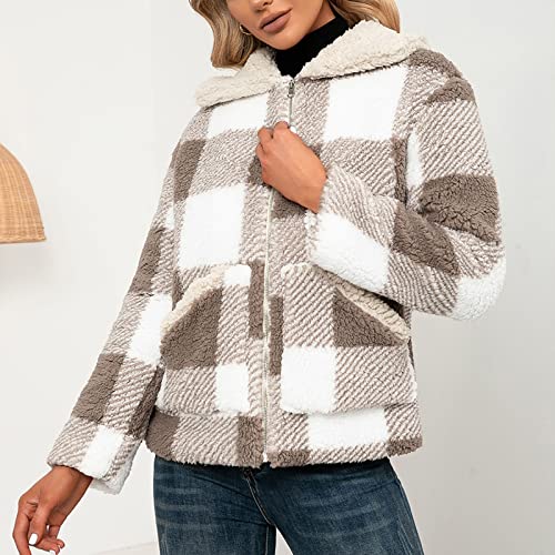 FMCHICO Womens Pullover Fuzzy Fleece Sweatshirt Oversized Hoodie With Pockets Khaki