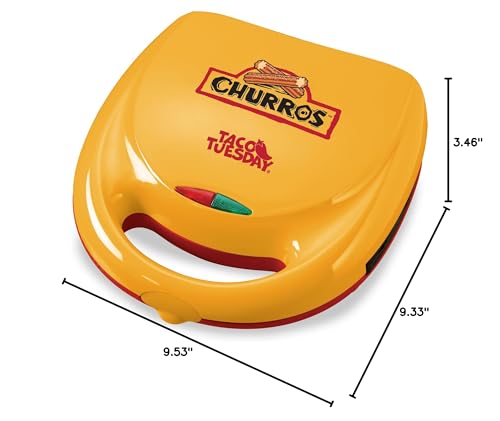 Nostalgia Taco Tuesday Electric Churro Maker – Nonstick, 6-Slot Dual Cooking Plates for Homemade Churros and Cinnamon Pasties – Yellow and Red