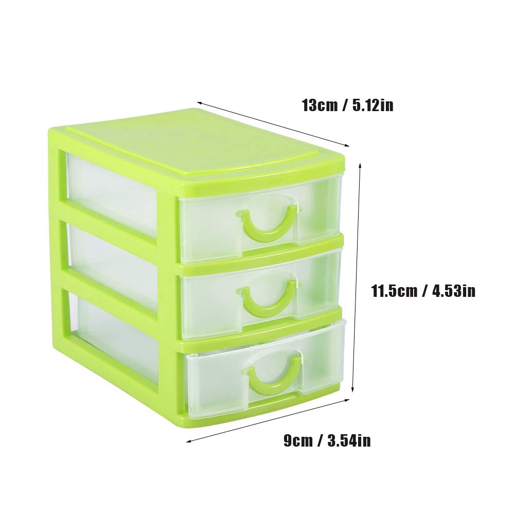 White 3 Drawer Plastic Storage,Mini Drawer Organizer, Plastic Jewelry Makeup Storage Box with Adjustable Detachable Dividers for Small Accessories (3 Layers Green)