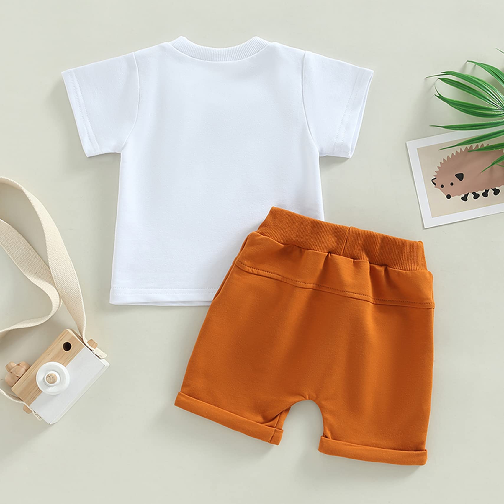 LIN&BABAY Infant Toddler Baby Boy Clothes Letter Print Short Sleeve T-Shirt Tops Solid Shorts Set 2 Pcs Summer Outfits (White A, 0-6 Months)