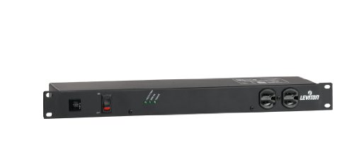 Leviton 5500-190 Horizontal Rack Mount Surge Protective Power Distribution Unit 15A On/Off Switch NEMA 5-15P Straight Blade Plug 12 Outlets, Black