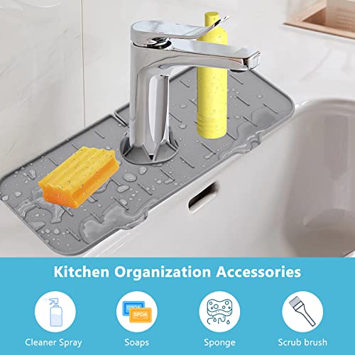 Kitchen Sink Splash Guard,Upgraded Kitchen Guard Silicone Faucet Water Catcher Mat,Silicone Faucet Handle Drip Catcher Tray,Keep Kitchen, Bathroom Sinks Dry (Grey)