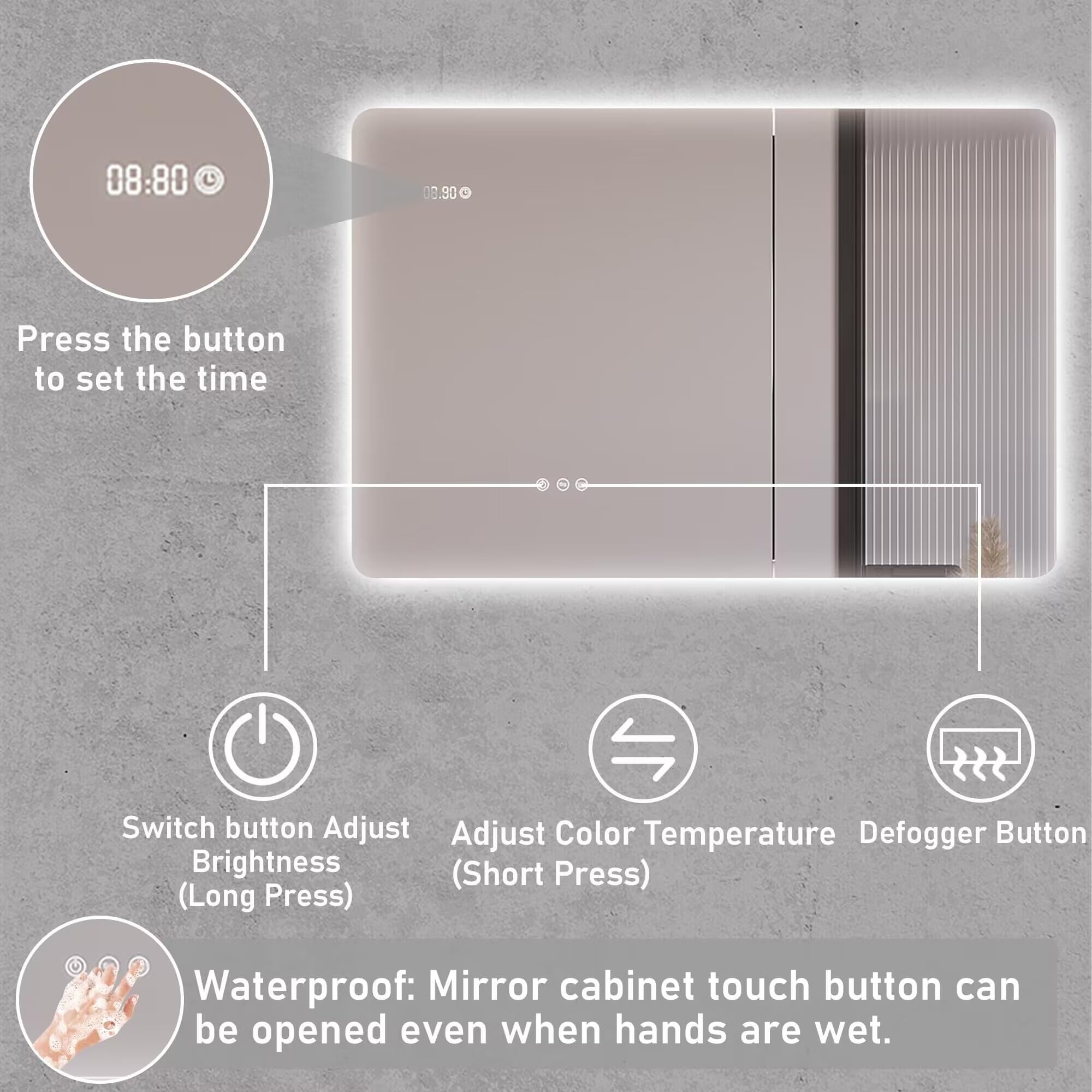 MIRPLUS Lighted Medicine Cabinet with Mirror for Bathroom, 24 x 36 inch Wall Mounted Bathroom Cabinet Touch Switch 3 Color Lights & Brightness Adjustment, Anti-Fog Time & Temp Display (Double Door)