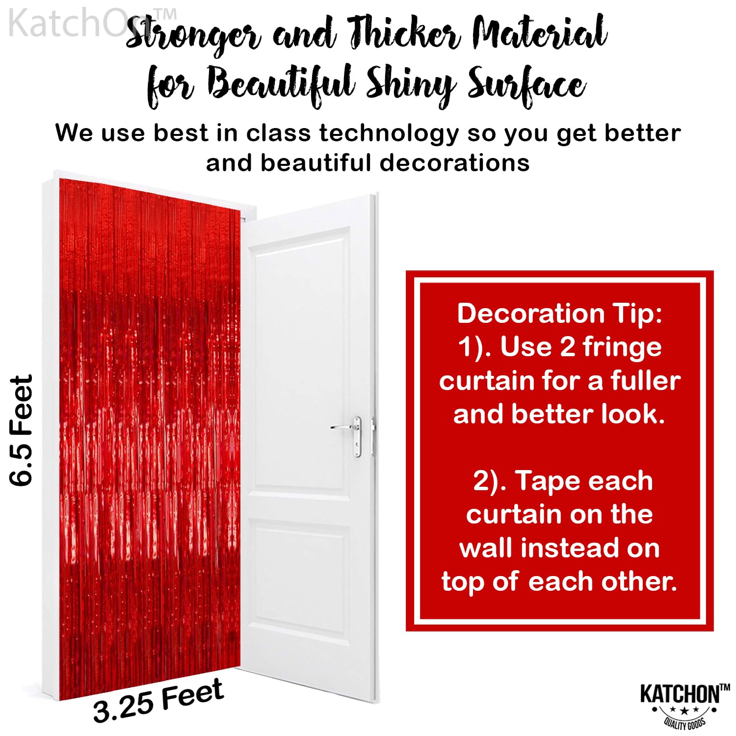 KatchOn, Red Streamers Party Decorations - XtraLarge 3.2x6.5 Feet, Pack of 2 | Red Backdrop for Red Birthday Decorations | Christmas Backdrop, Christmas Decorations | Red Party Decorations, Red Decor