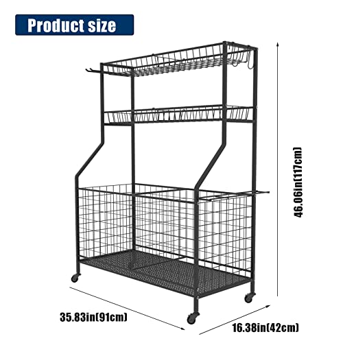 Lhysn Carbon Steel Sports Equipment Storage Rack, 2 Baskets, 2 Lockable Wheels Guaranteed