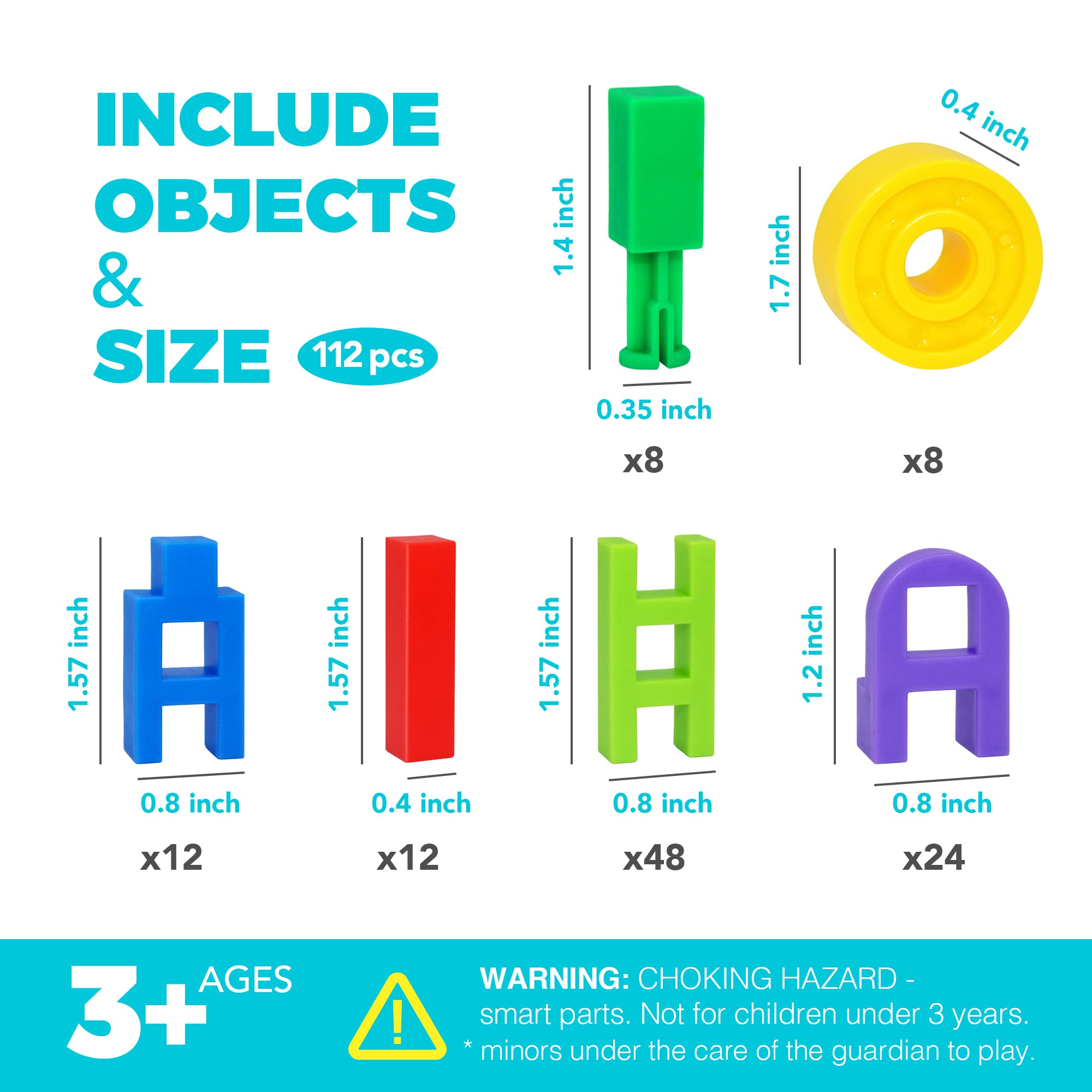 iYuePeng DIY Plastic 3D Building Blocks - 112pcs STEM Educational Toys for Kids 3+ - H Shape Interlocking Fat Brain Games Theme Construction Engineering - Perfect for Family, Kindergarten Classroom