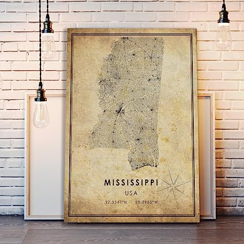 Mississippi Vintage Map Print Mississippi Map USA Map Art Mississippi City Road Map Poster Vintage Gift Map