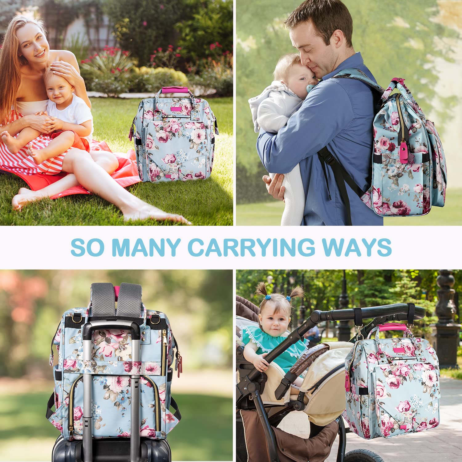 LitBear Diaper Bag Backpack with Portable Changing Pad & Stroller Straps, Big Baby Bags for Boys Girls, Multipurpose, Waterproof & Stylish Travel Back Pack for Moms Dads