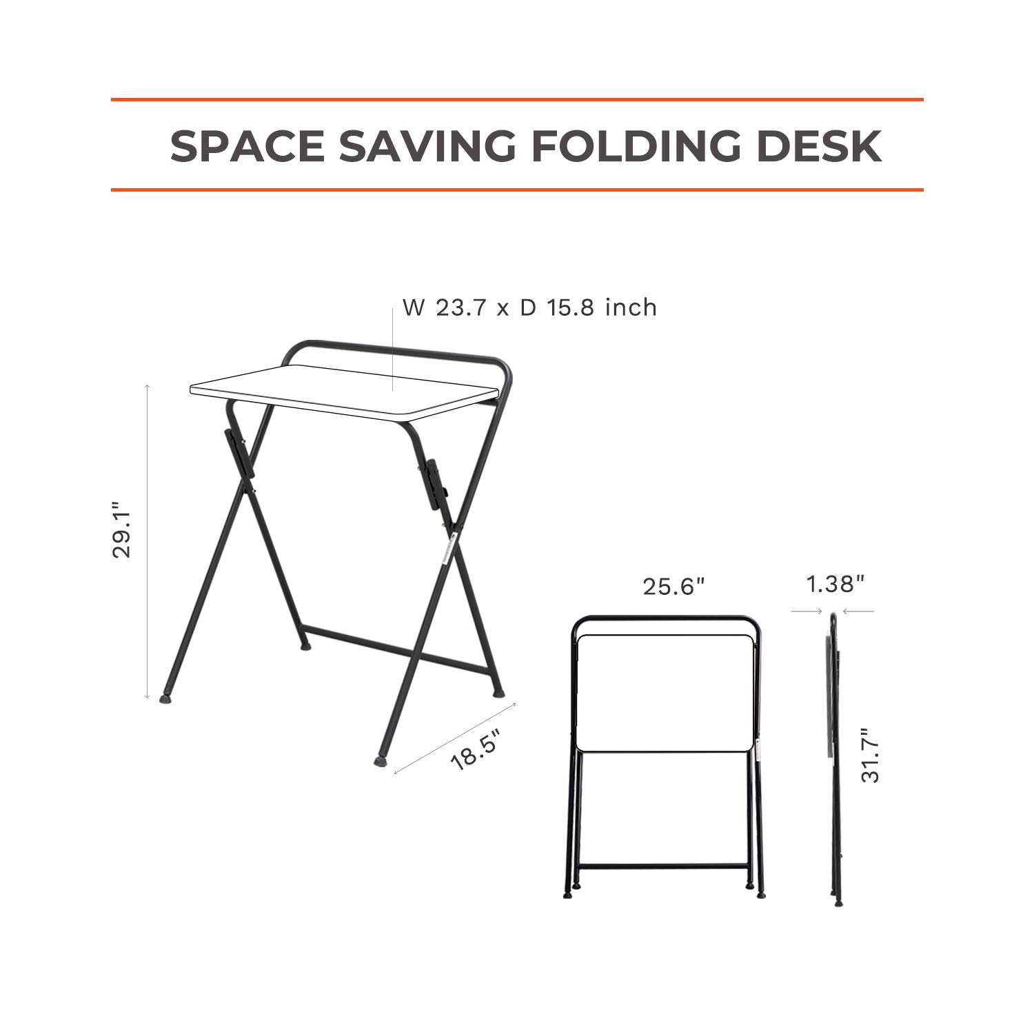 SOFSYS Modern Folding Desk for Small Space, Computer Gaming, Writing, Student and Home Office Organization, Industrial Metal Frame with Premium Desktop Surfaces, Espresso/Black