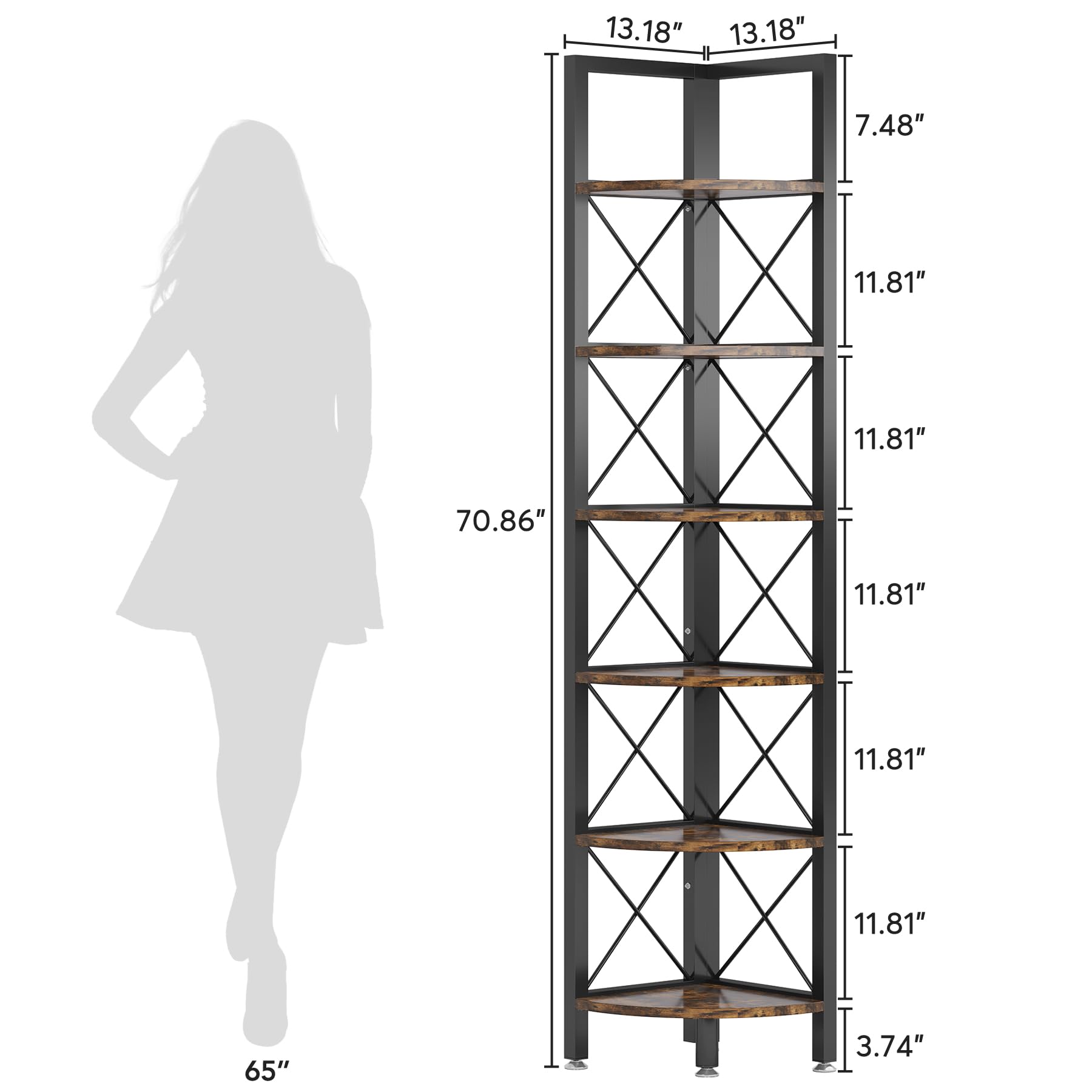 Tribesigns 6 Tier Corner Shelf, Modern Corner Bookshelf Small Bookcase Corner Storage Rack Plant Stand for Living Room, Home Office, Kitchen, Small Space
