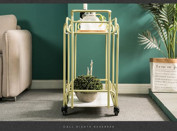 LIUZH Golden Hotel Bar Trolley Restaurant Mobile Hand Push Dining Cart Dining Side Table Fruit Cart Commercial (Color : E, Size : 2 Layer)