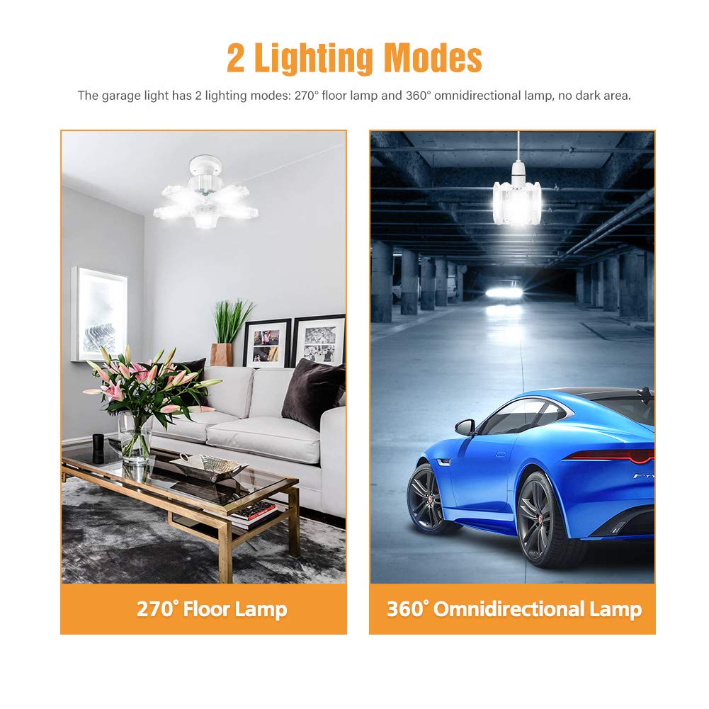 Donzake 100W LED Garage Lights,2 Pack 10000Lumens CRI 80 6000K Adjustable Trilights Garage Ceiling Light , LED Shop Light for Garage , Workshop