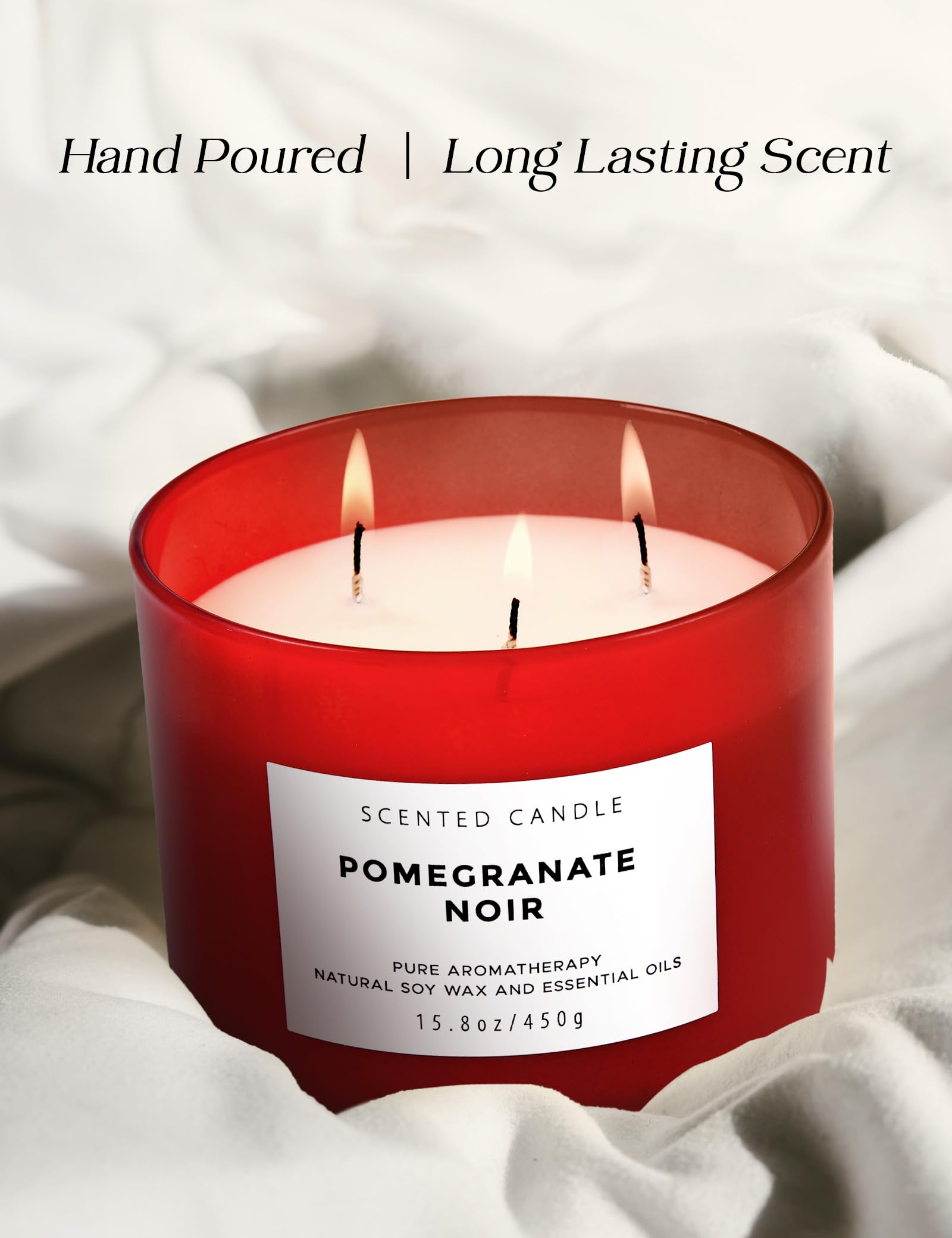 Pomegranate Noir 3-Wick Scented Candle with Strawberry & Vanilla | Highly Scented Natural Soy Candle for Home & Office | Aromatherapy Stress Relief Candle | Luxury Winter Gift Candle for Women & Men