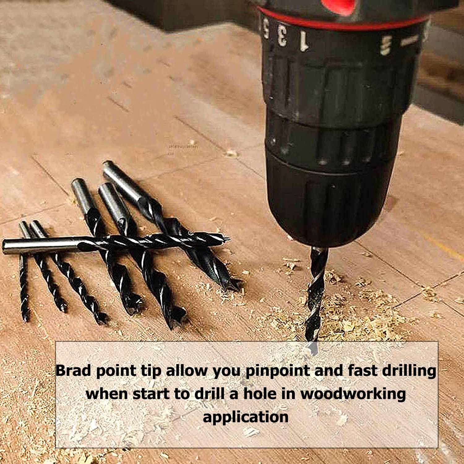 YUENTOEN Brad Point Drill Bit, 8Pcs Carbon Steel Sharp 3-10mm Spiral Twist Wood Drill Bits Set with Storage Bag Power Drill Accessories for Woodworking, Softwood