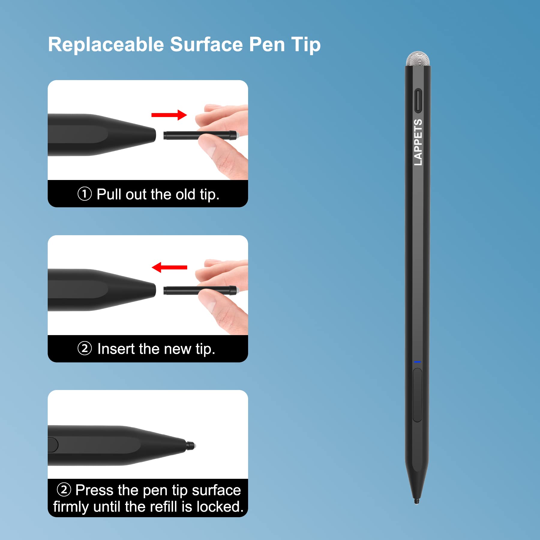 Lappets Stylus Pen Compatible for Surface Pro X/3/4/5/6/7/8, Official Authorized Tablet Pen with Real-time Writing, Pinpoint Accuracy, Surface Laptop/Book 3/2/1, Surface Go 2/Go