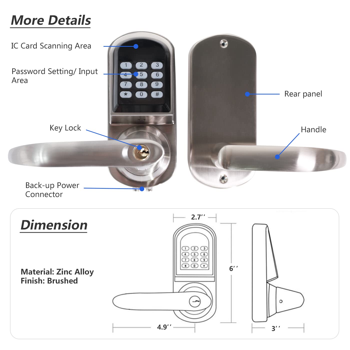 Keypad Door Lock with Left Handle, Auto-Lock Door Locks with Keypads & FOB Cards, Keyless Entry Door Lock with Handle,Electronic Door Lock, Digital Door Lock for Front Door