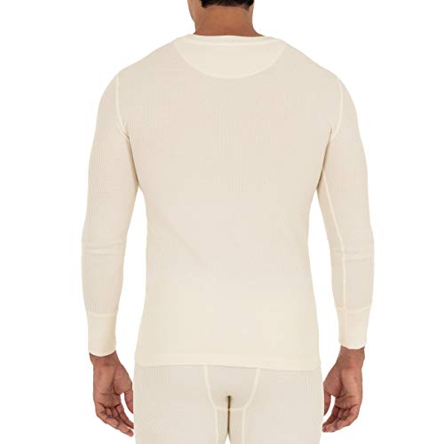 Fruit of the Loom Men's Recycled Waffle Thermal Underwear Crew Top (1 and 2 Packs), Black/Natural, X-Large
