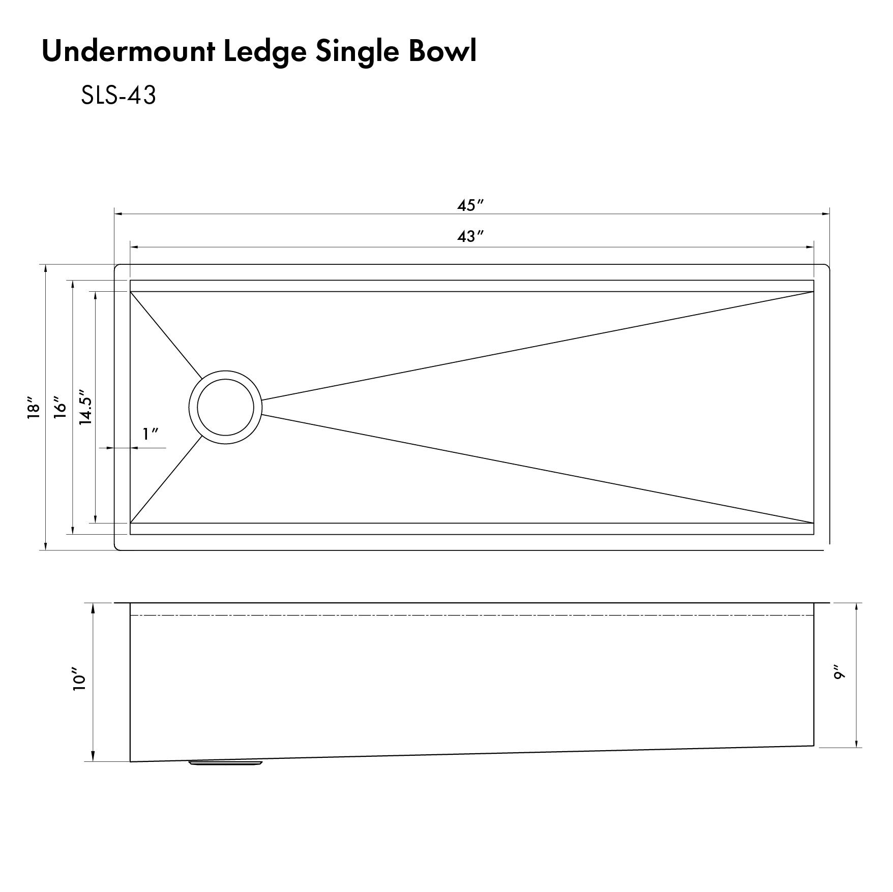 ZLINE 43" Garmisch Undermount Single Bowl Scratch Resistant Stainless Steel Kitchen Sink with Bottom Grid and Accessories (SLS-43S)