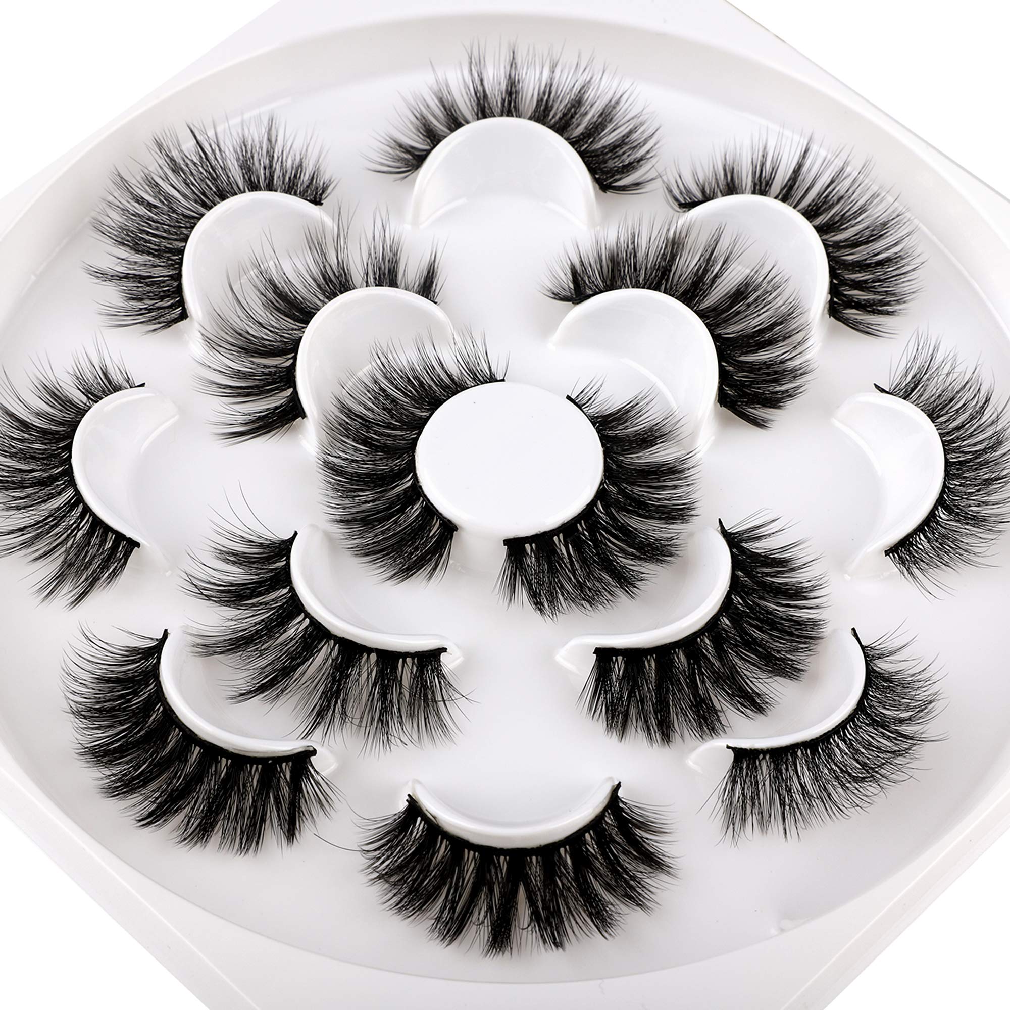 FANXITON Eyelashes Wispy Fluffy Faux Mink Lashes Fluffy 3D Effect Fake Lashes Volume Lashes 7 Different Styles False Eyelashes With Glue 7 Pairs Pack