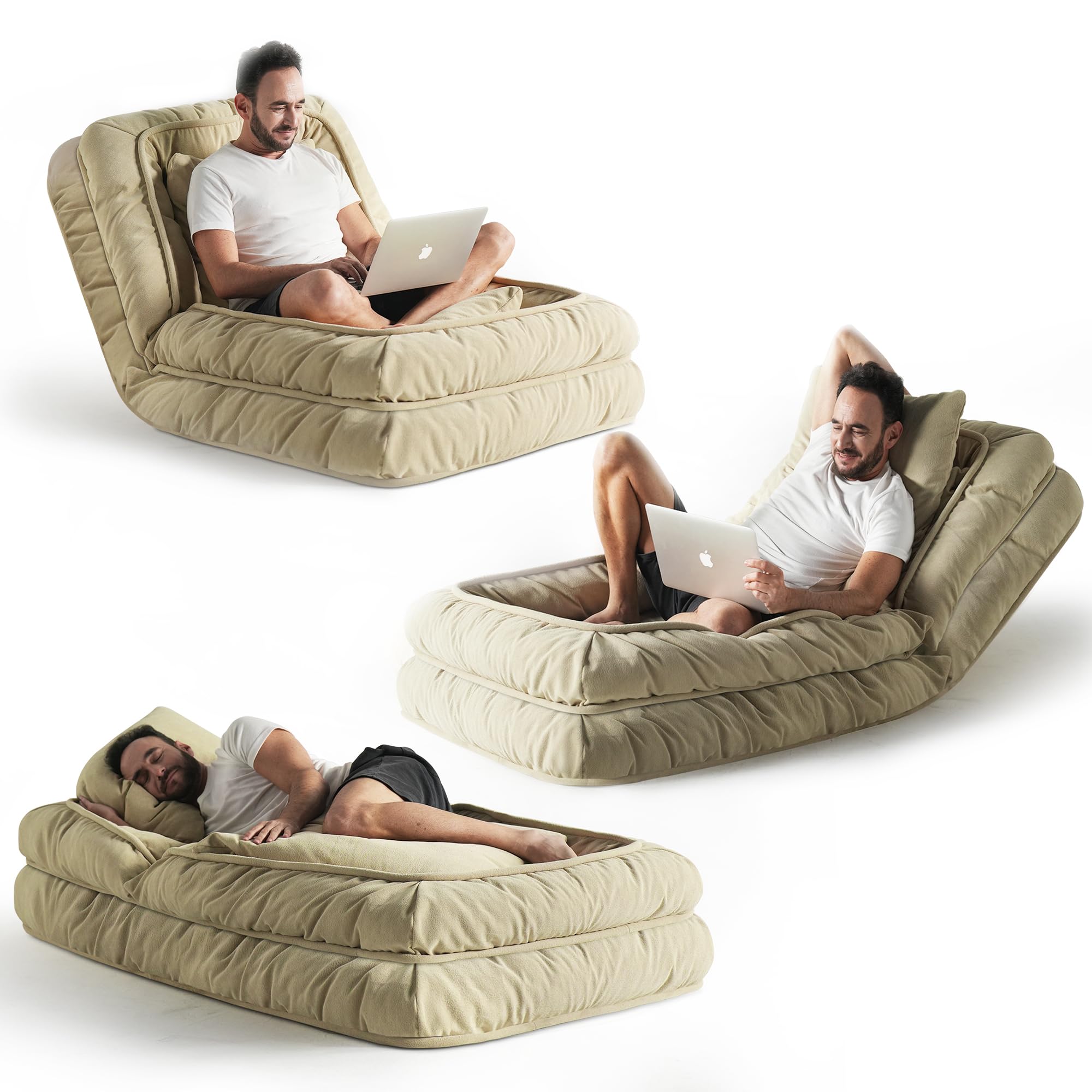 lanoke Foldable Tatami Sofa Bed, Pull-Out Lazy Sofa for Living Room, Bedroom, Backyard, or Balcony, Versatile Human and Dog Bed, Compact Folding Design for Indoor and Outdoor Use (Beige)